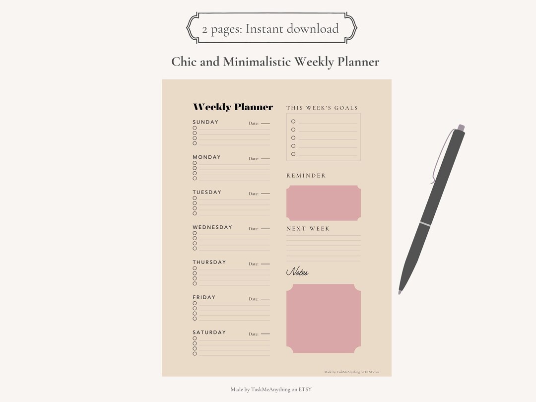 Minimalist Weekly Planner | Digital Download | Clean and Simple PDF ...