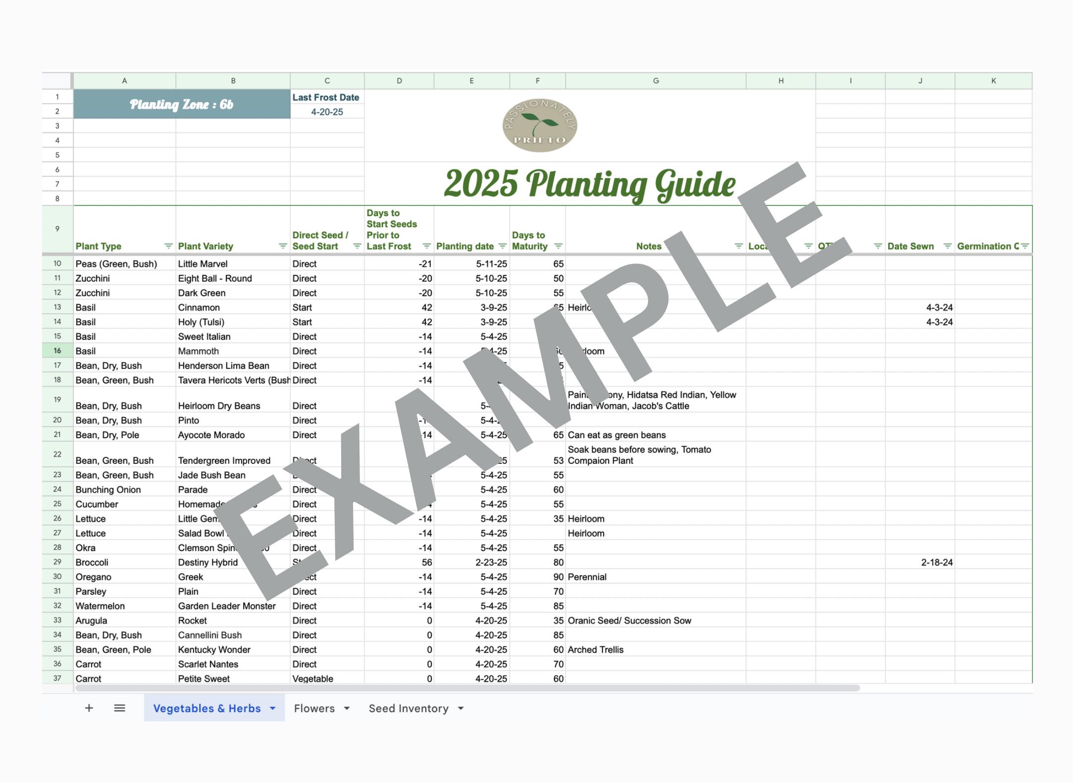 2025 Seed Starting & Direct Sowing Scheduling Spreadsheet, Digital ...