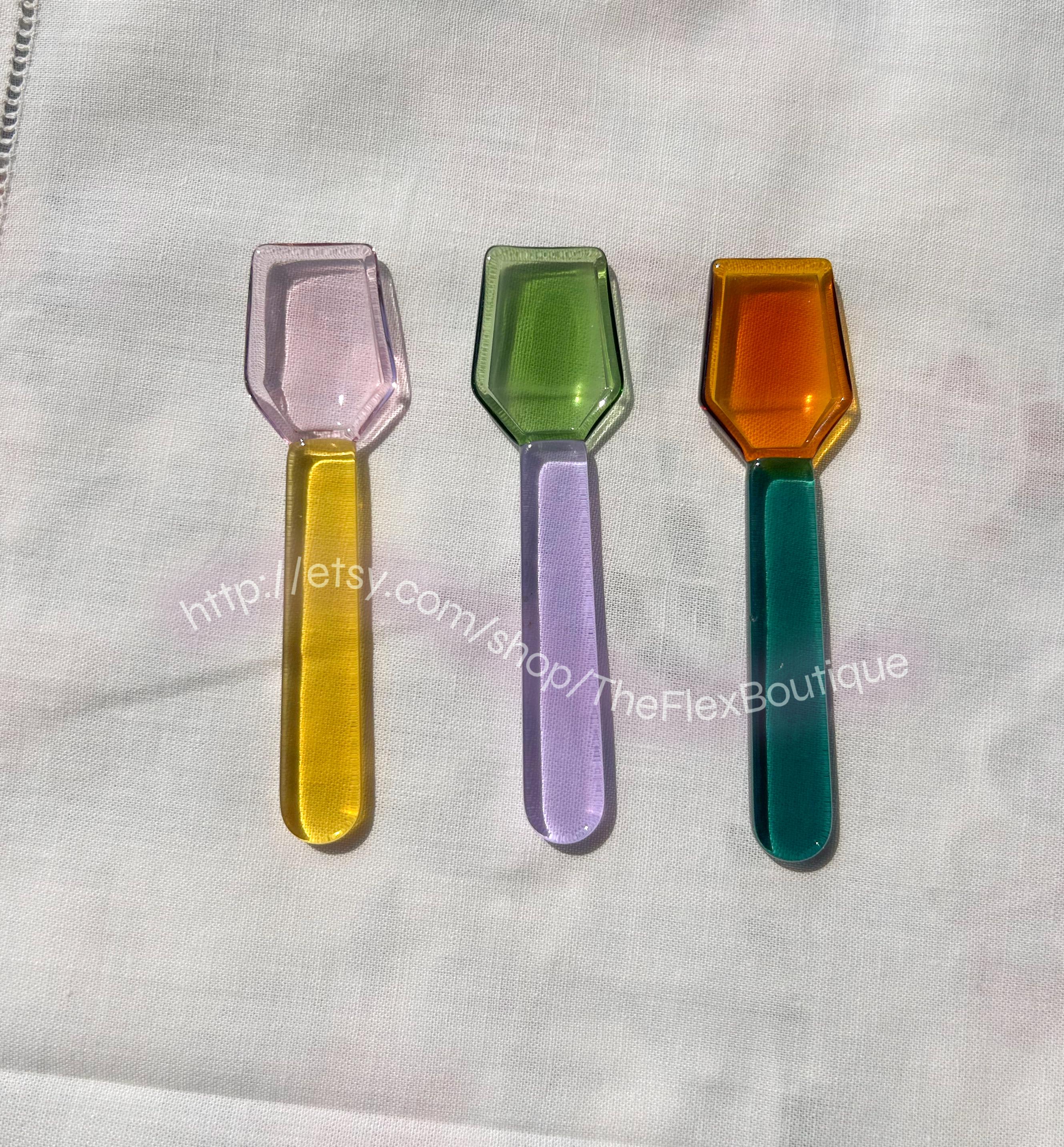 Colourful Glass Dessert Spoon, Teaspoon, Aesthetic Glass Spoon, Coffee Spoon, Reusable Cutlery ...