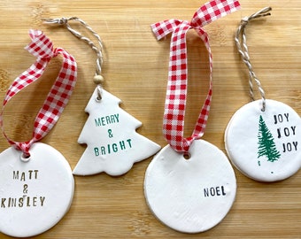 Christmas Design on White Clay Ornaments or Gift Tags - Etsy