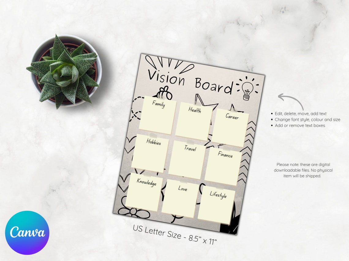 Vision Doodle Board Editable Printable Canva Template | Digital ...