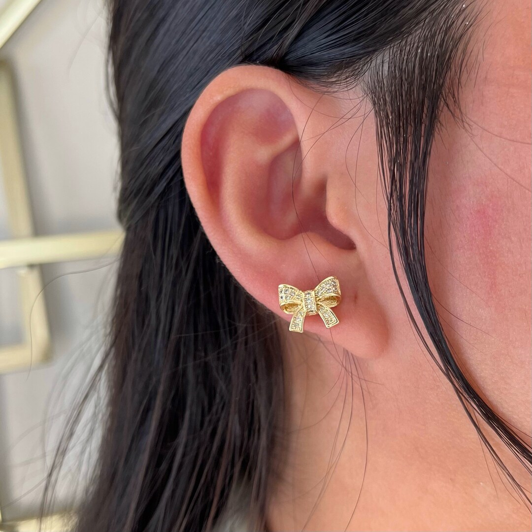 Bow Studs 18K Gold Filled Earrings Water and Tarnish Resistant for Women Christmas Holiday Gift ...