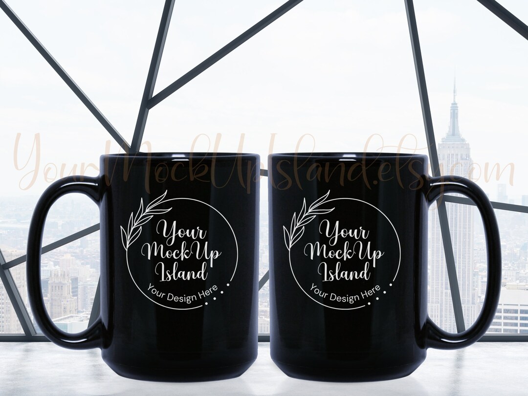 POD Mug Mock-up, 15oz Front and Back Black Ceramic Coffee Mugs Mock Up ...