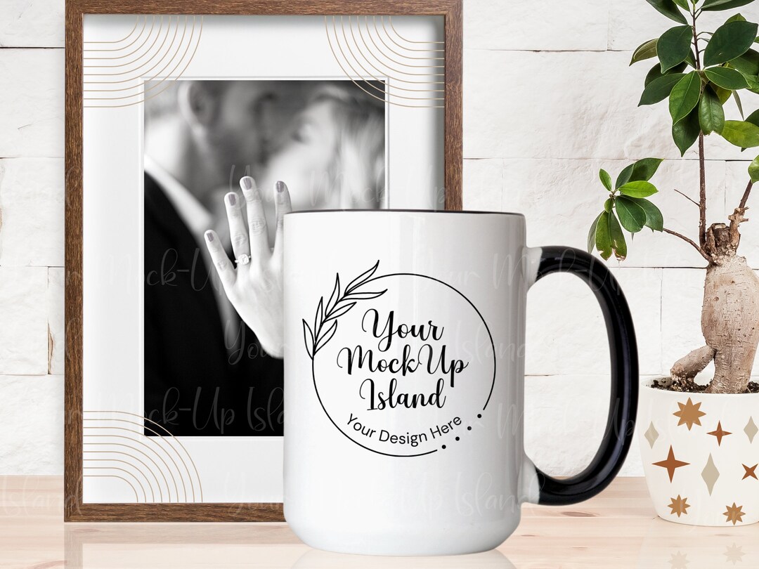 15oz Black Handle Engagement Ring Mug Mock Up, 15oz Blank Accent Mug ...