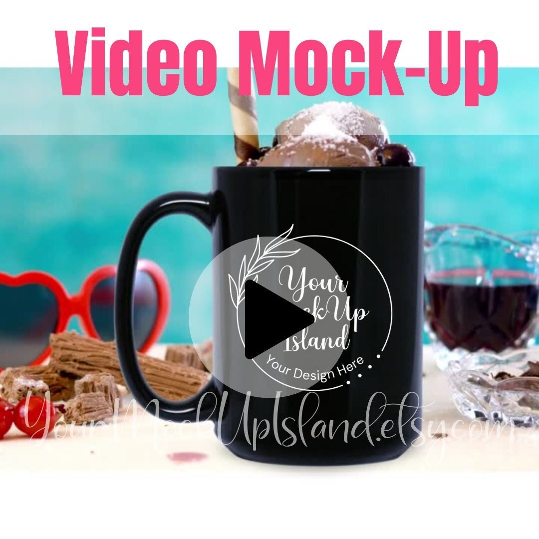 Mug Video Mock-up Black Mug, 15oz Black Mug Mockup, Animated Coffee Mug ...