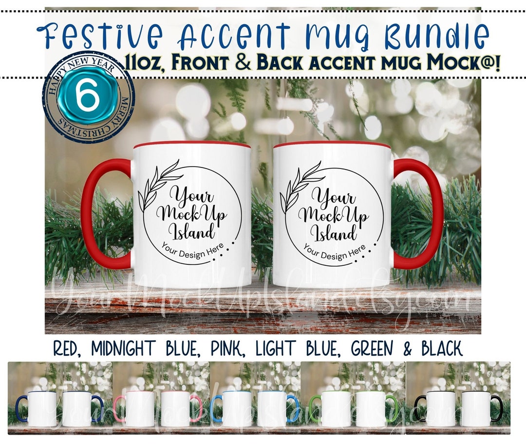 POD Helper, Front & Back Festive Accent Mugs Mockup Bundle 11oz Mugs ...