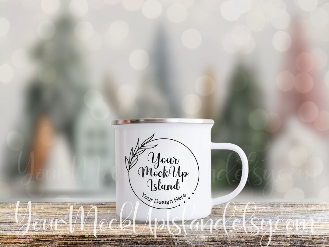 POD Helper, Festive Camp Mug Mockup With Holiday Lights and Village ...
