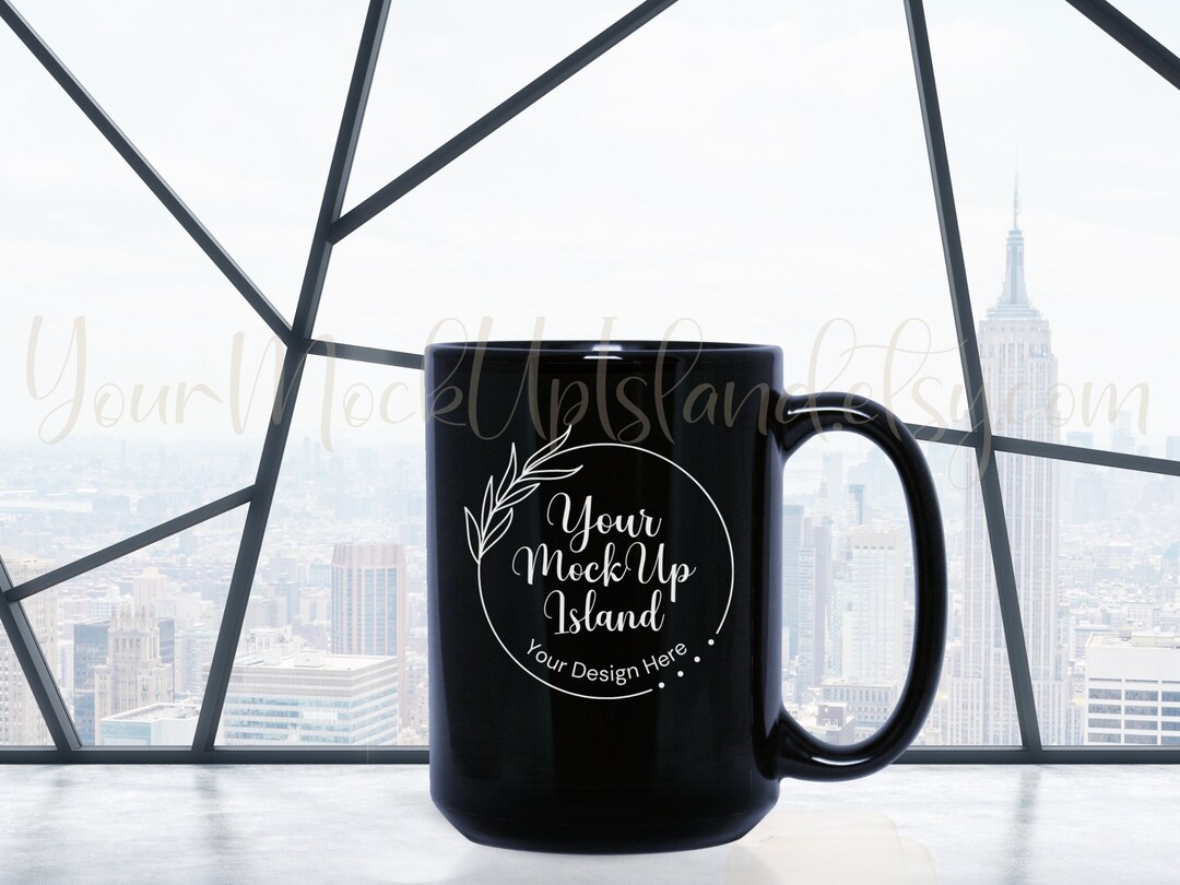 POD Mug Mock-up, 15oz Black Ceramic Coffee Mugs Mock Up, Blank Mug, Mug ...