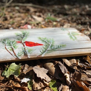 Winter Red Cardinal on Pine Branch Acrylic Painting Hand Painted ...