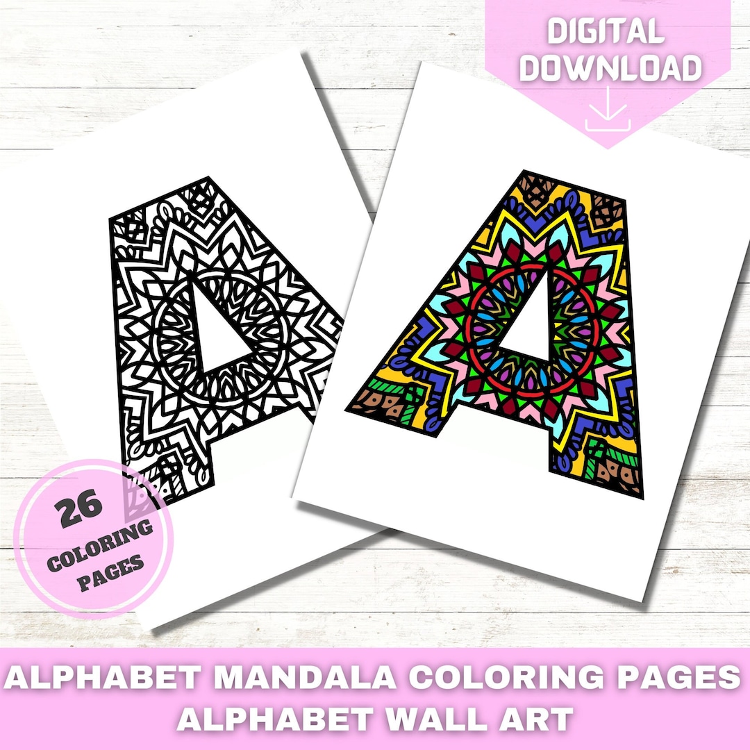 Alphabet Wall Art Bundle Adult Coloring Pages With Mandala Designs ...