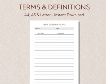 Terms & Definitions Printable Key Terms Student Printable Revision ...