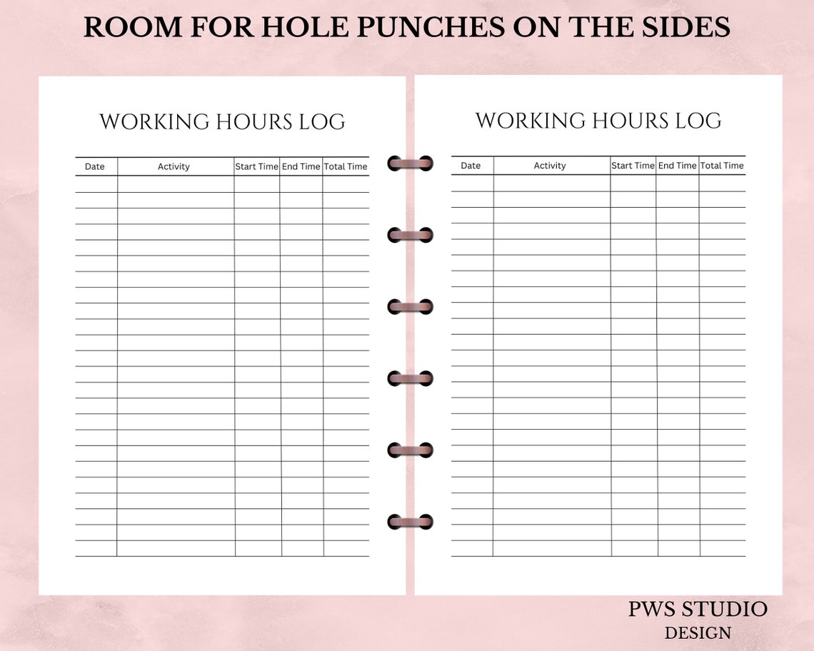 Printable and Editable Work Log, Task Working Hours Activity Tracker ...
