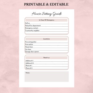 House Sitter Guide Printable and Editable, Sitter Instructions, A4 A5 ...