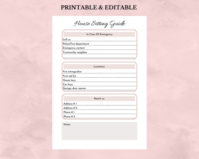 House Sitter Guide Printable and Editable, Sitter Instructions, A4 A5 ...