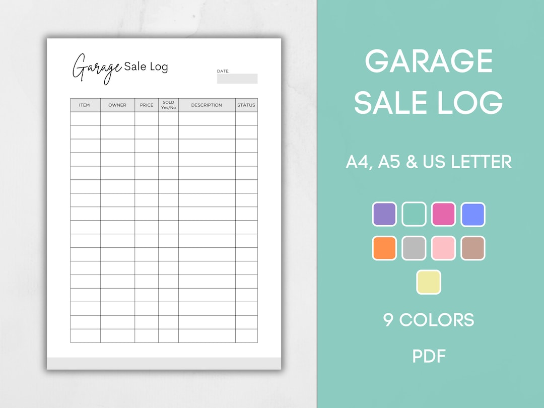 Printable Garage Sale Log, Editable Yard Sale Template, Garage Sale ...