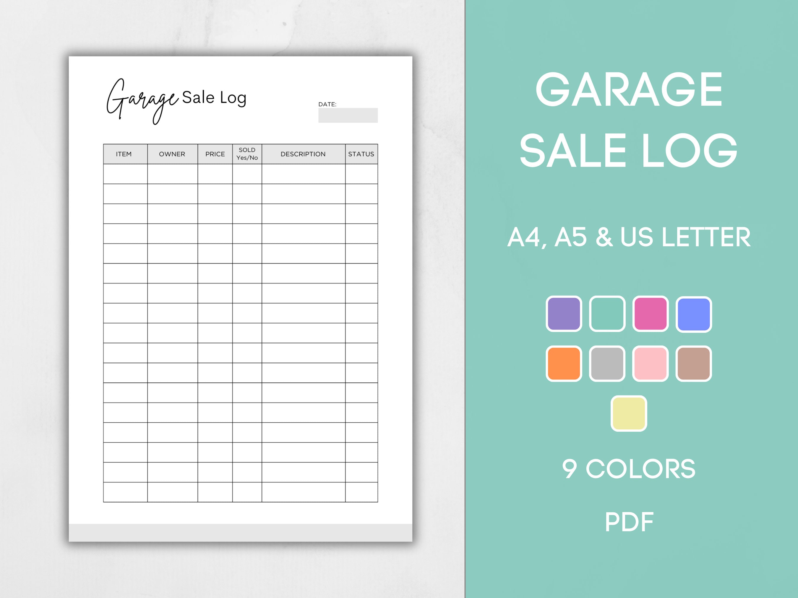 Printable Garage Sale Log, Editable Yard Sale Template, Garage Sale Record, Garage Sale Record ...