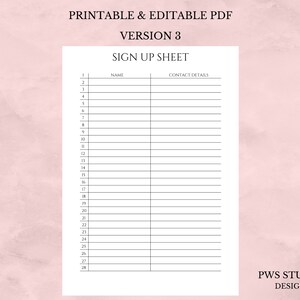 Editable Sign up Sheet, Minimalist Sign up Sheet, Printable Sign Up ...