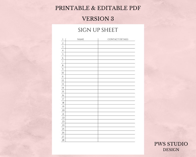 Editable Sign up Sheet, Minimalist Sign up Sheet, Printable Sign Up ...