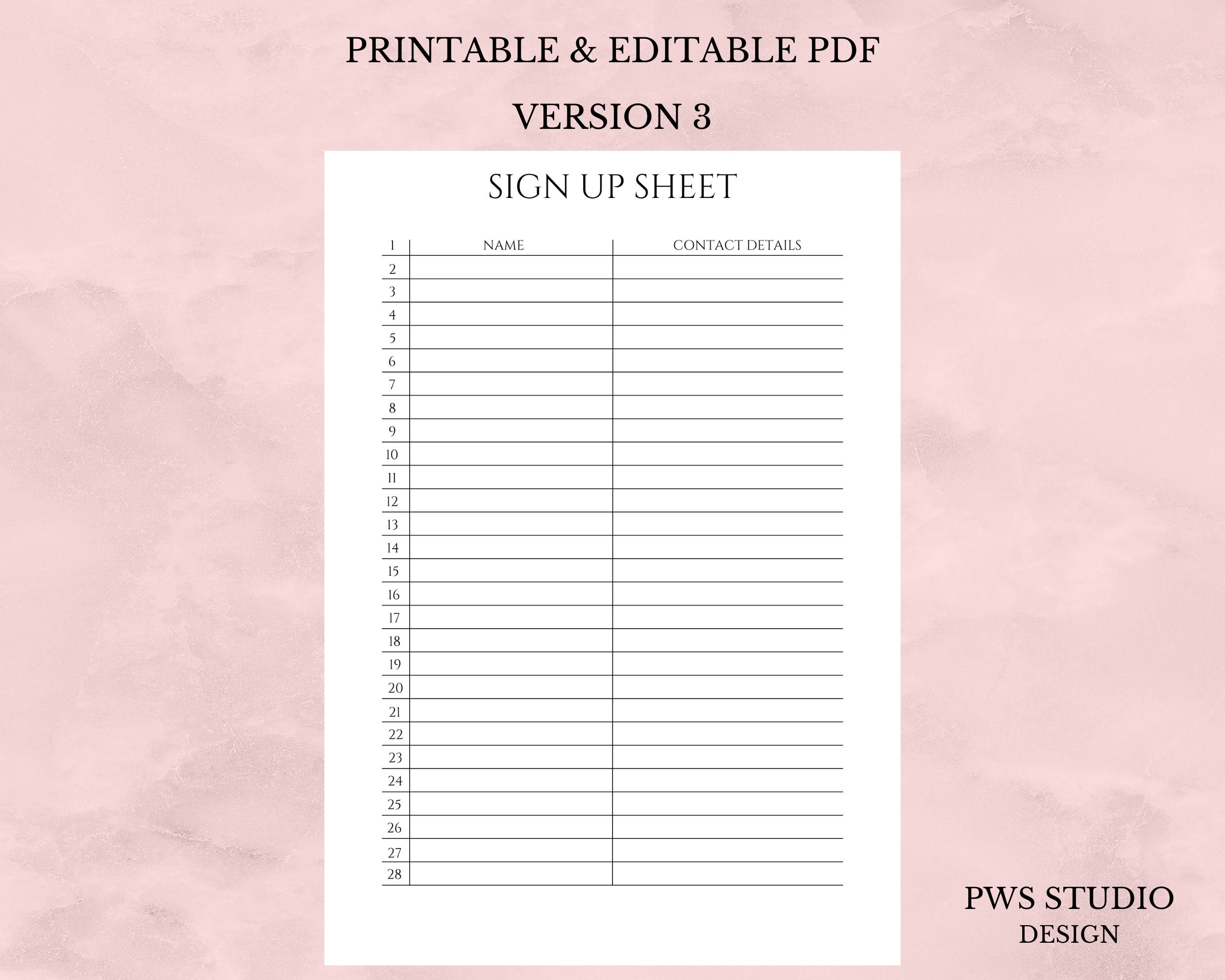 Editable Sign up Sheet, Minimalist Sign up Sheet, Printable Sign Up ...