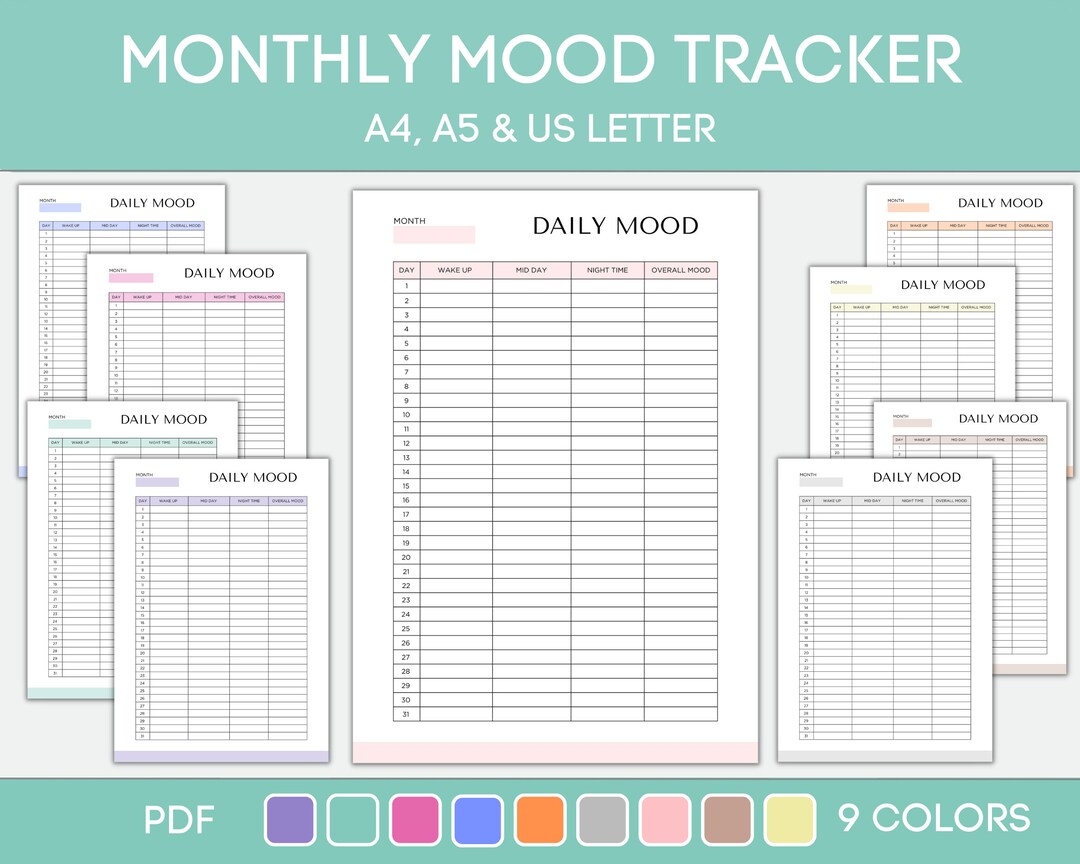 Monthly Mood Tracker Printable, Daily Mood Tracking, Editable ...