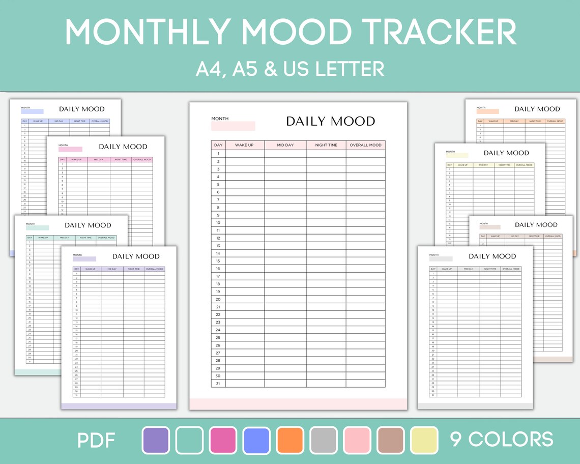 Monthly Mood Tracker Printable, Daily Mood Tracking, Editable ...