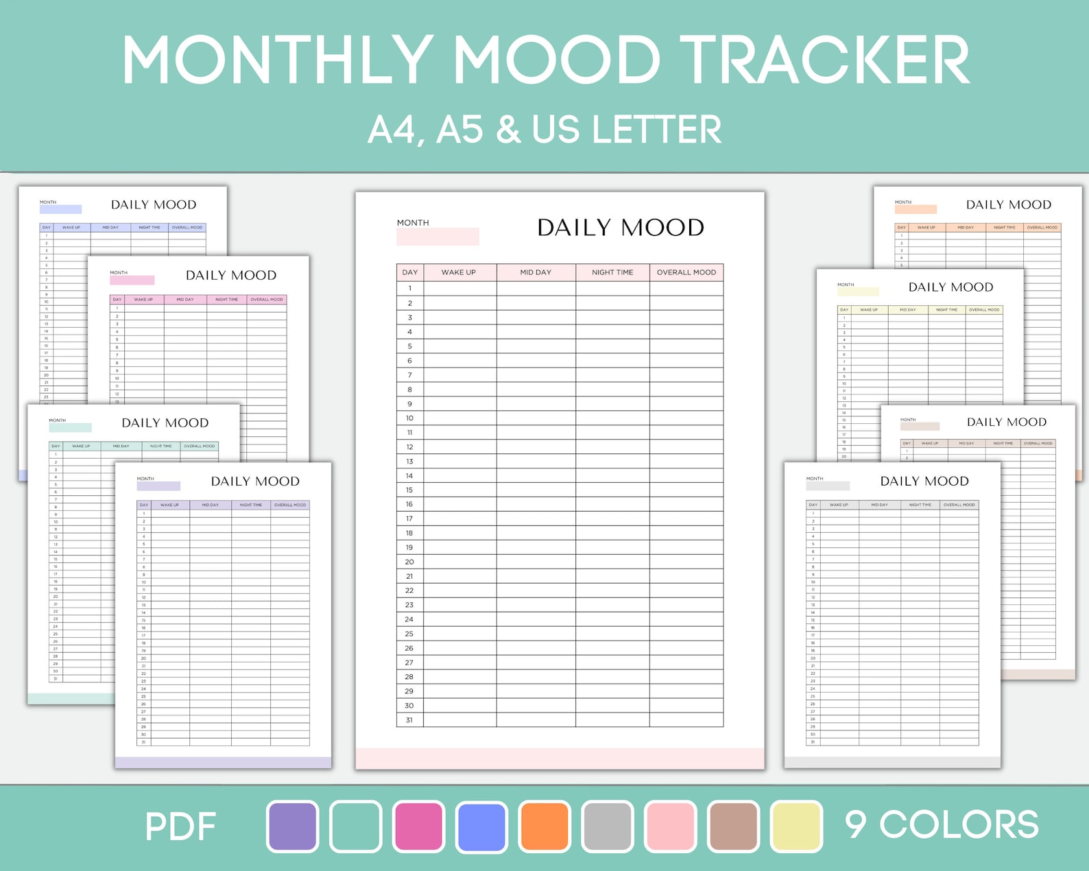 Monthly Mood Tracker Printable, Daily Mood Tracking, Editable ...