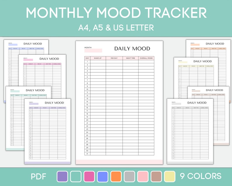 Monthly Mood Tracker Printable, Daily Mood Tracking, Editable ...