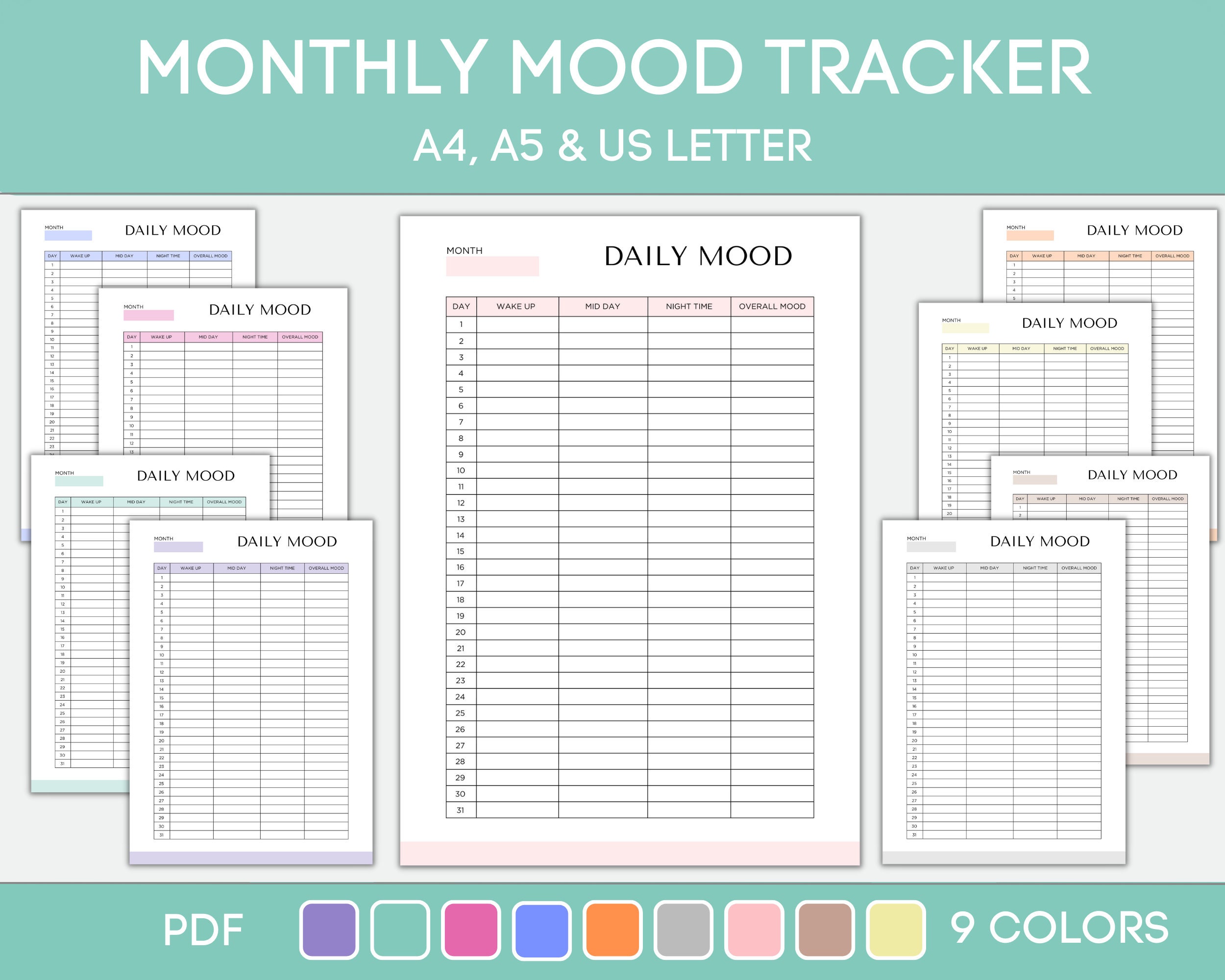 Monthly Mood Tracker Printable, Daily Mood Tracking, Editable ...