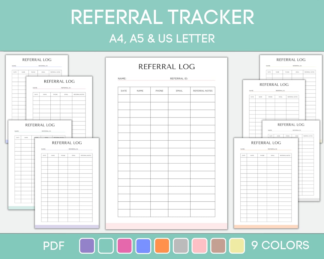 Printable Referral Log, Editable Client Referral Tracking, Referrals Worksheet, Referrals Log ...
