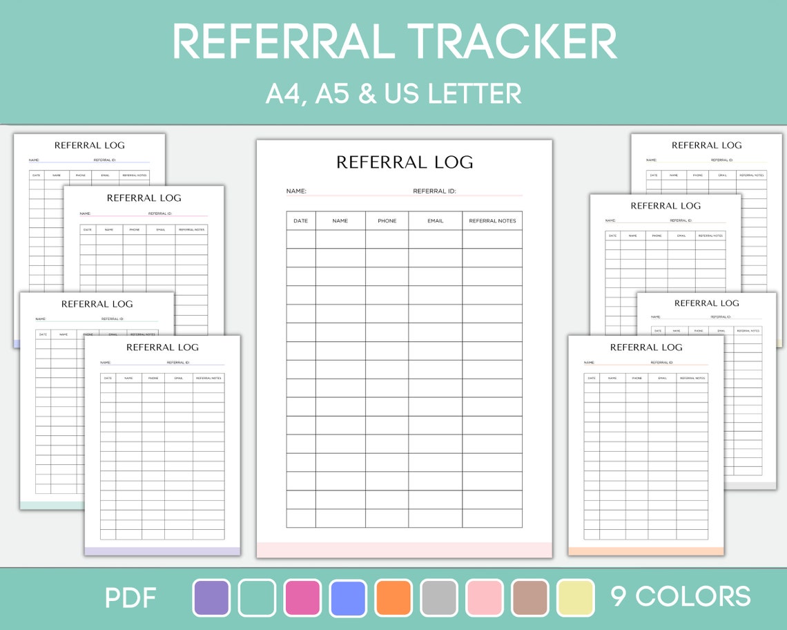 Printable Referral Log, Editable Client Referral Tracking, Referrals ...