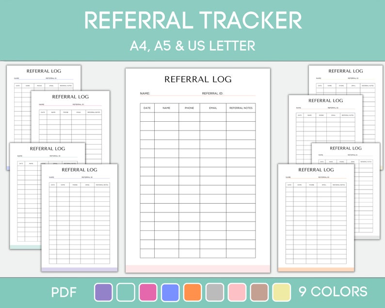 Printable Referral Log, Editable Client Referral Tracking, Referrals ...