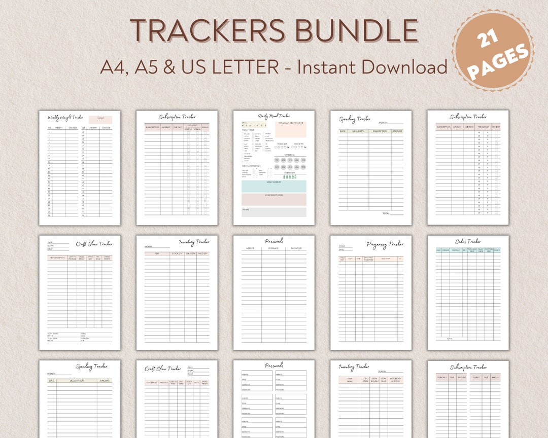 Printable Tracker Bundle Templates, Daily Mood Tracker, Debt Tracker ...