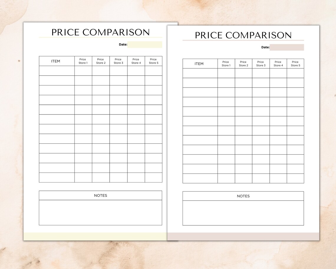 Price Comparison Template, Grocery Price Comparison Sheet, Price Book ...