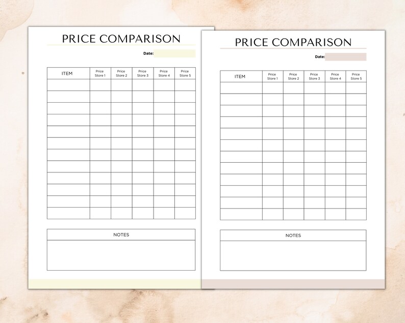 Price Comparison Template, Grocery Price Comparison Sheet, Price Book ...
