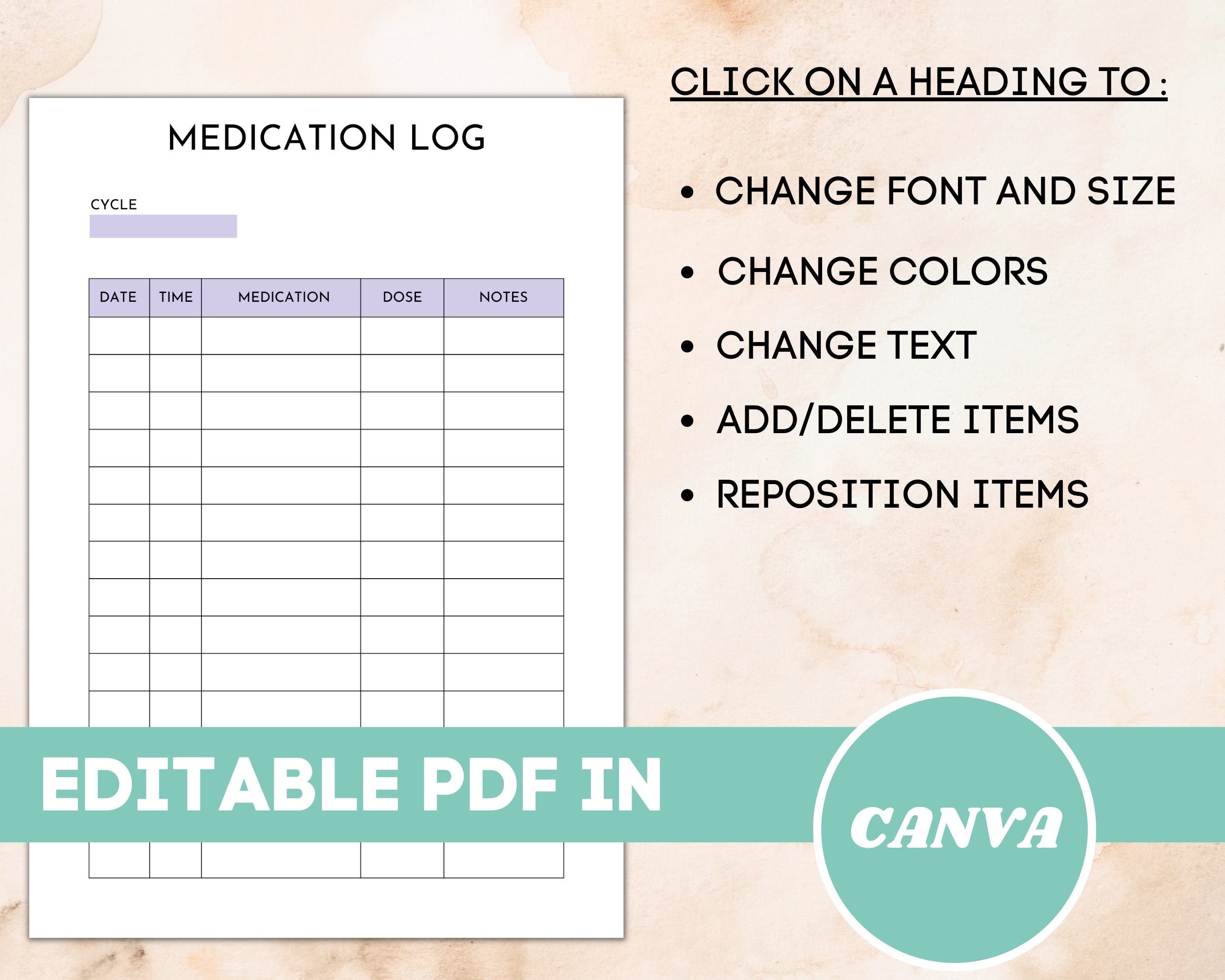 Editable and Printable Medication Log, Medicine Taker Tracker ...