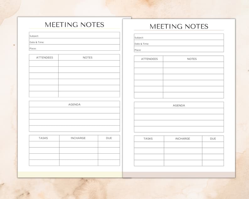 Meeting Minutes Sheet, Editable Meeting Notes, Business Project Record ...