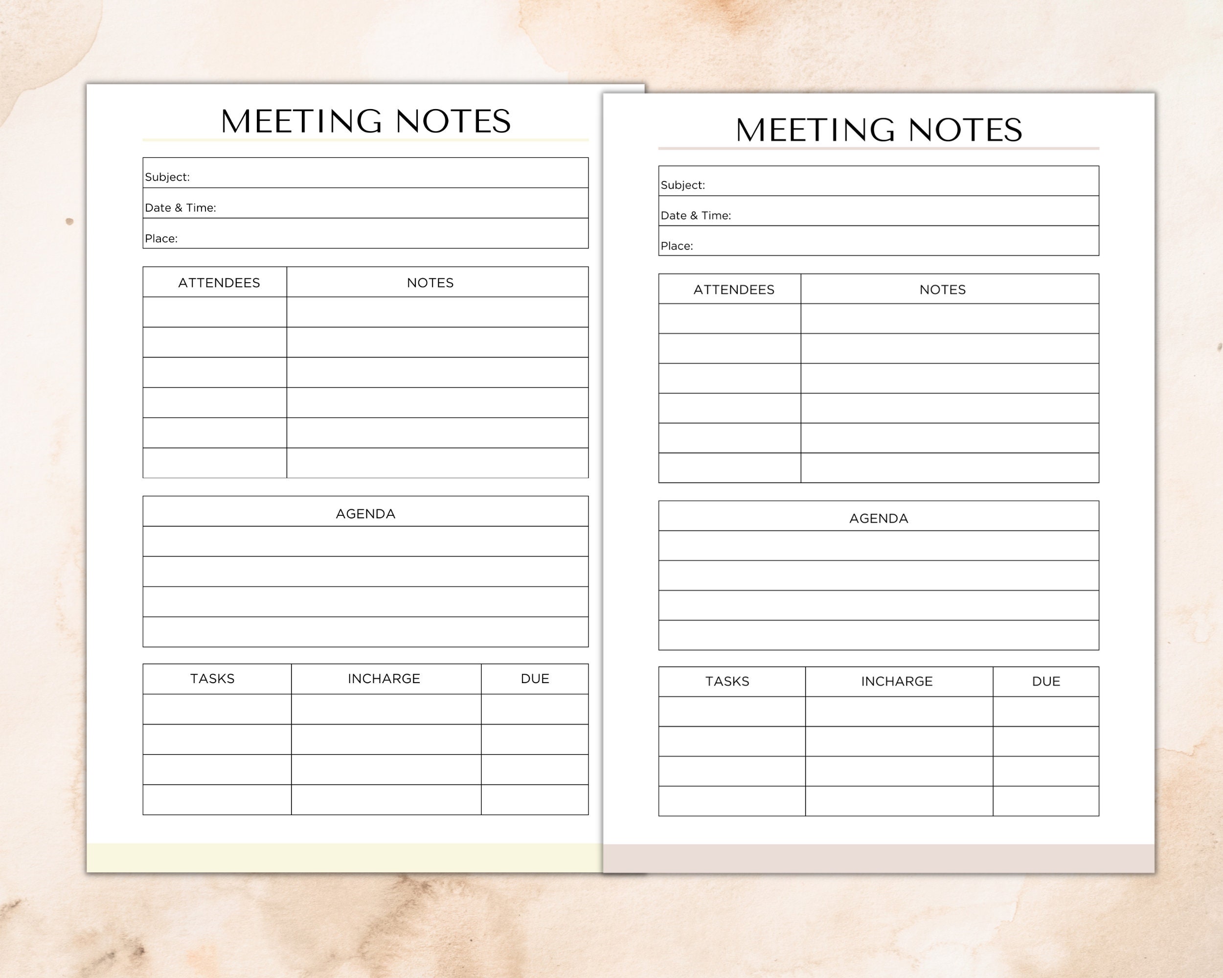Meeting Minutes Sheet, Editable Meeting Notes, Business Project Record ...