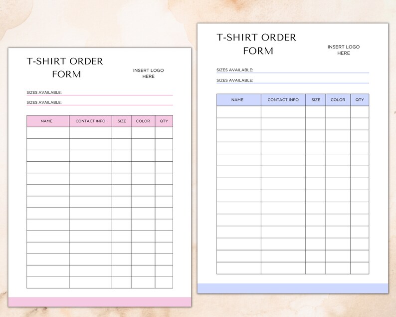 T-shirt Order Form Editable, Printable Shirt Order Form, Editable Small ...