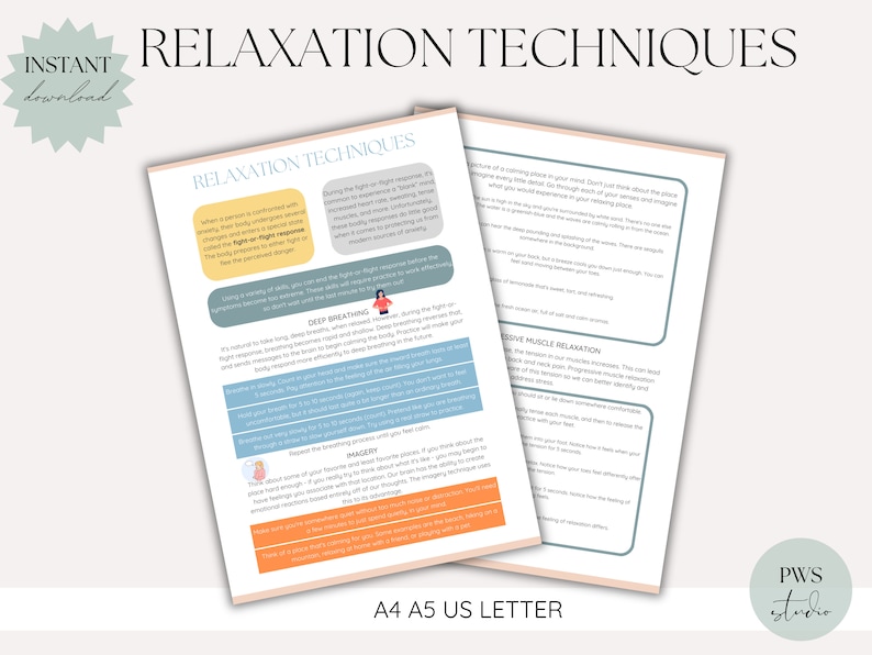Relaxation Techniques Worksheet Anxiety Therapy Tool Deep Breathing ...