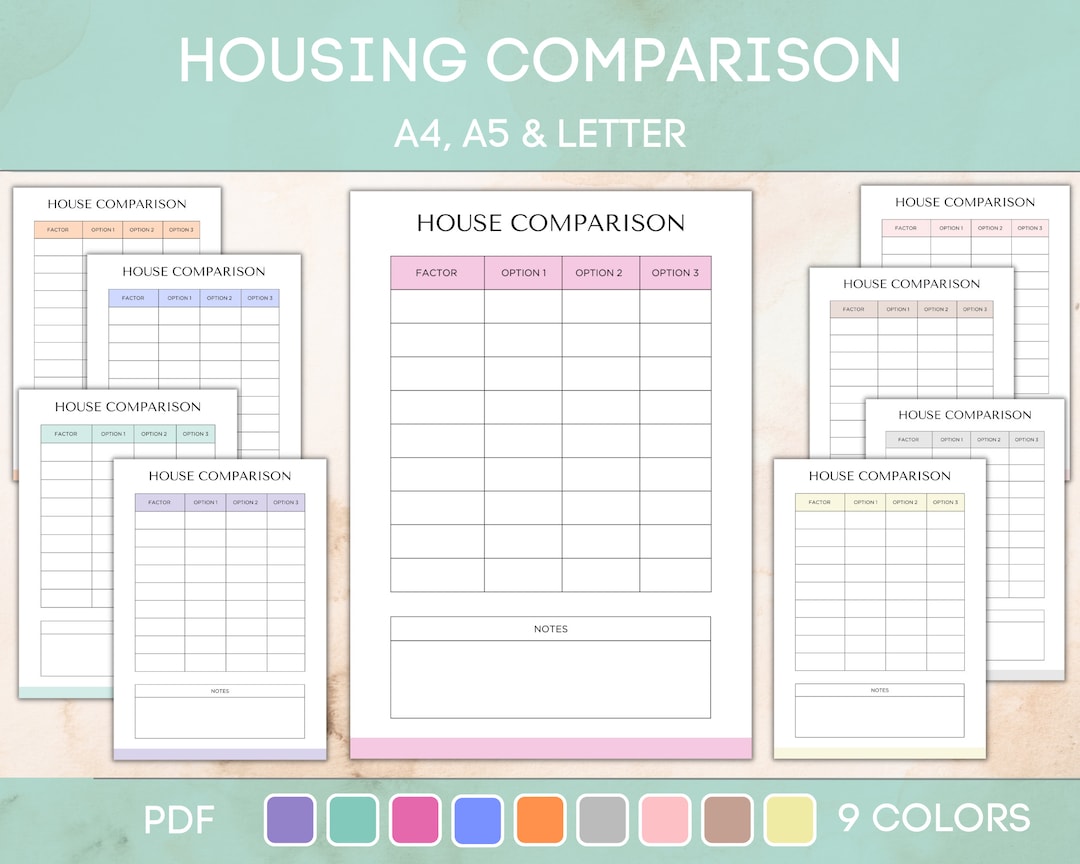 House Comparison Template House Hunting Sheet Real Estate Evaluation ...