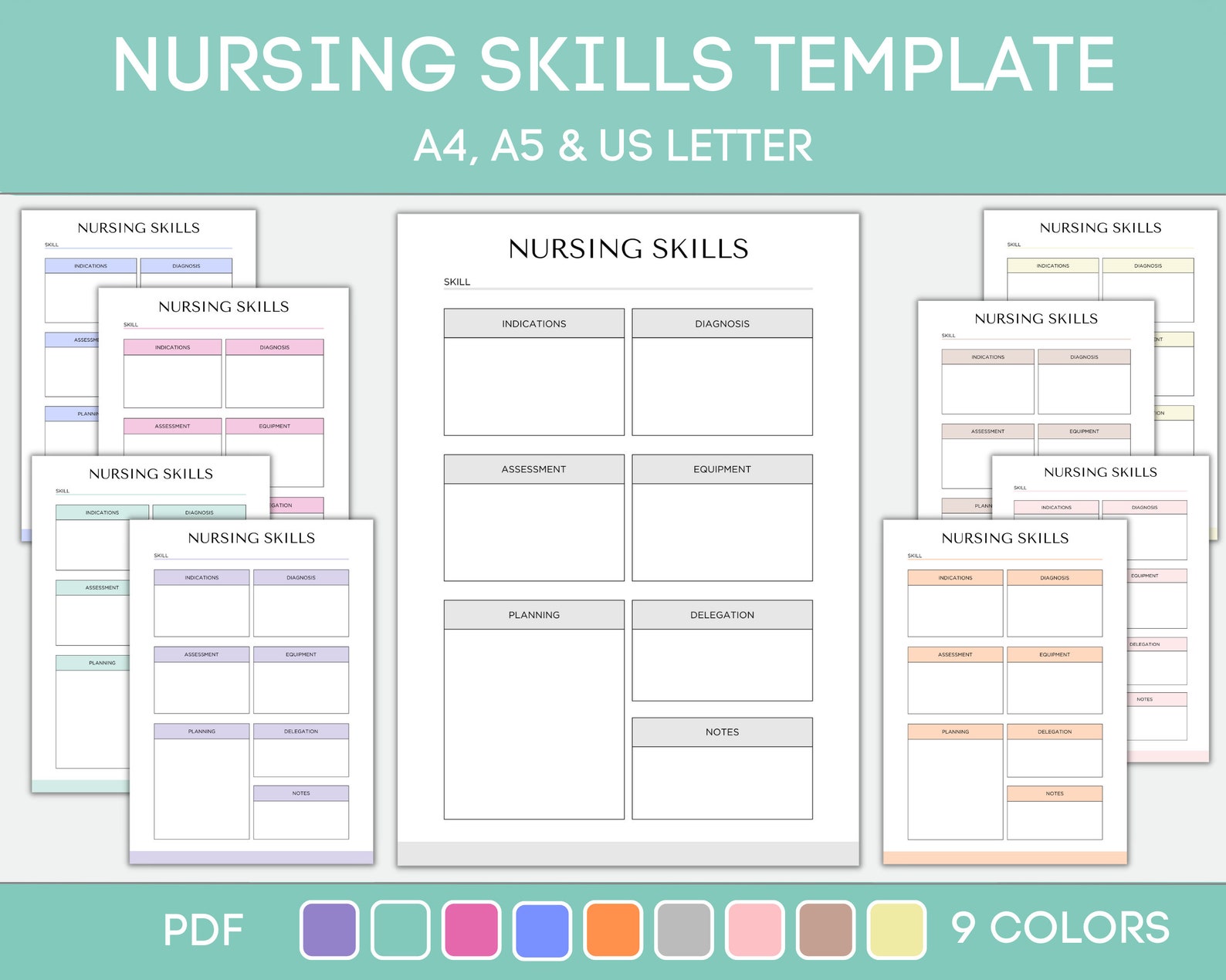 Printable Nursing Skills Template, Nursing Student Notes, Nursing ...