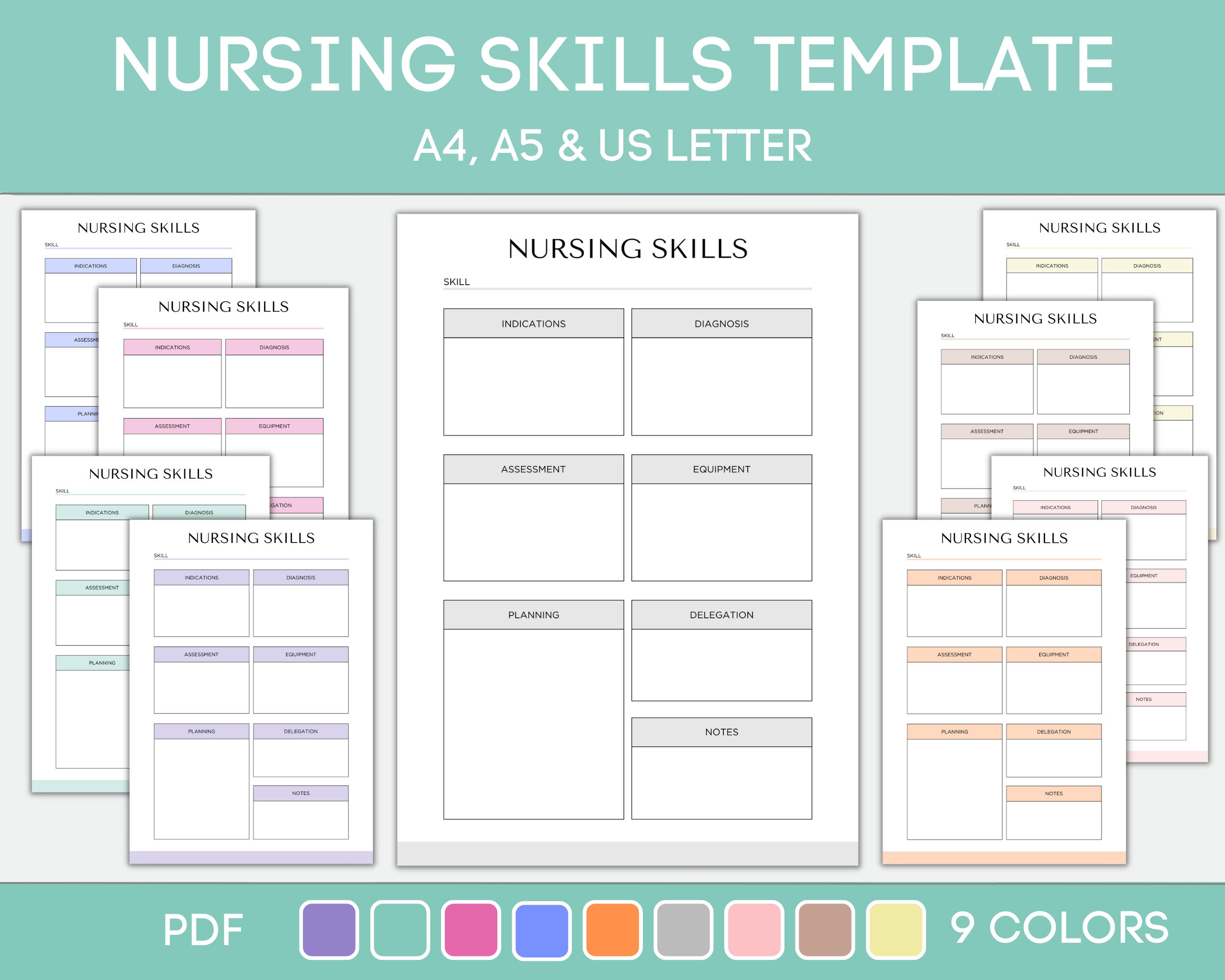 Printable Nursing Skills Template, Nursing Student Notes, Nursing ...