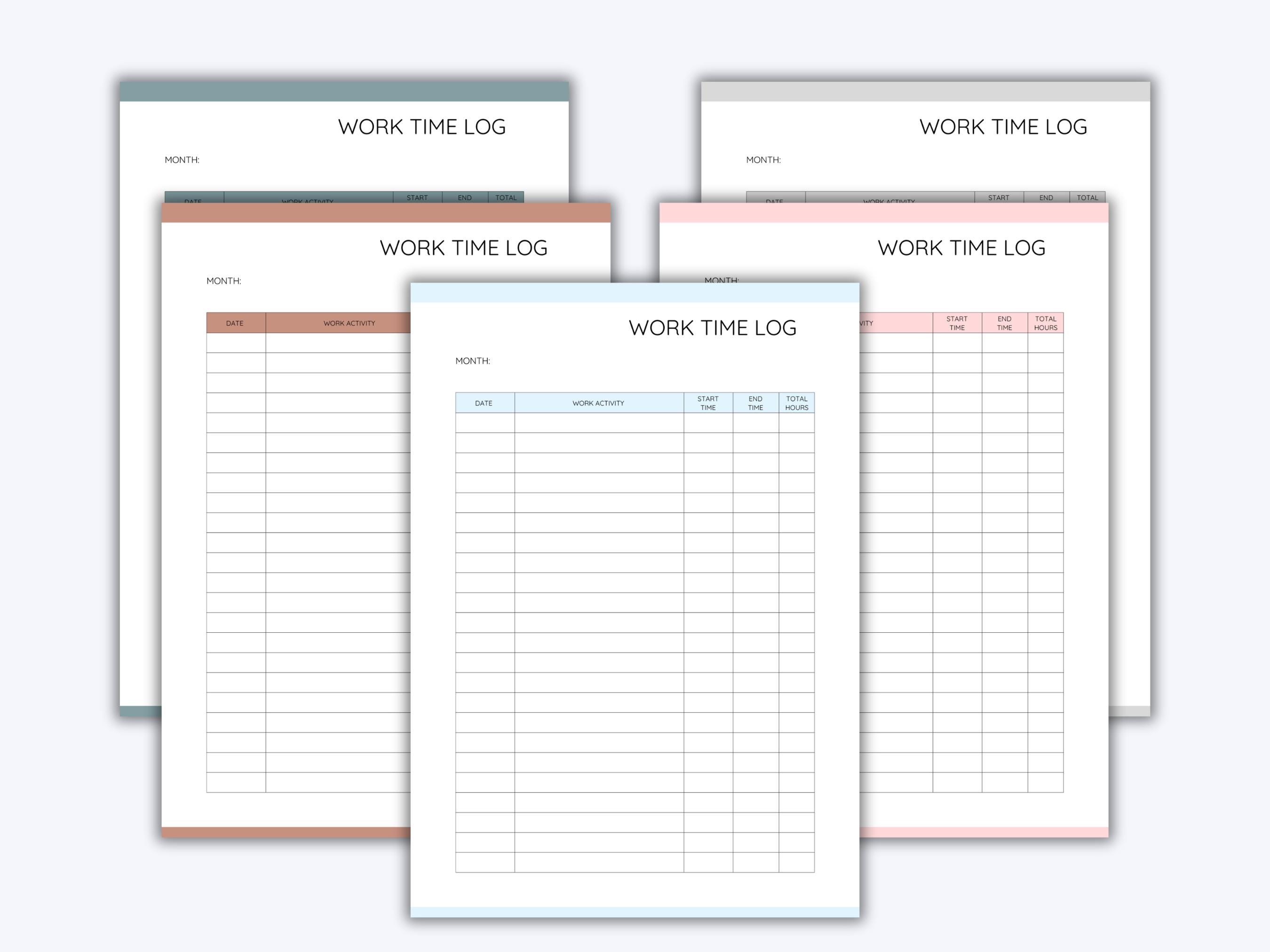 Printable Work Time Log, Activity Tracker, Working Hours Log, Time ...