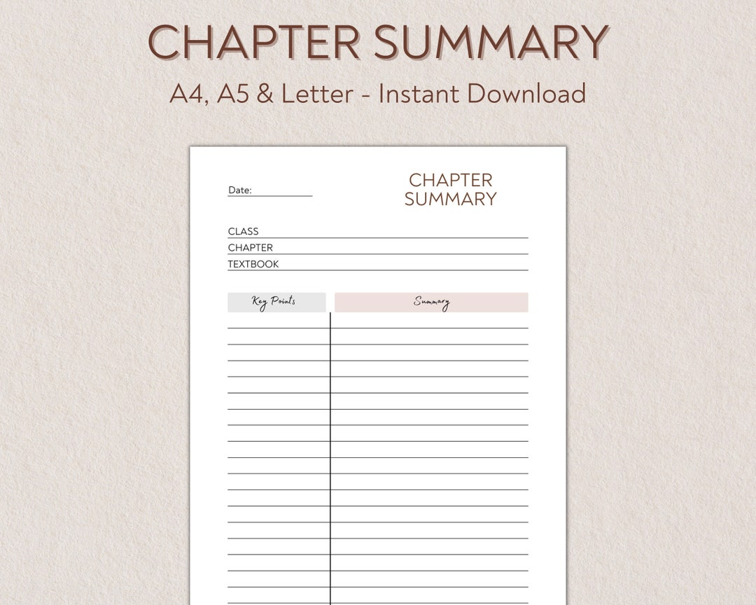 Chapter Summary Sheet for Students, Revision Sheet, Planner Insert, A4 ...