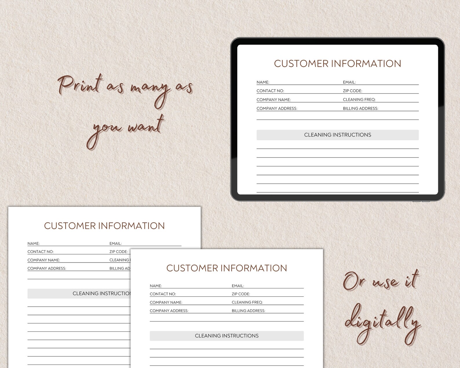 Printable and Editable Customer Information Sheet for Cleaning ...