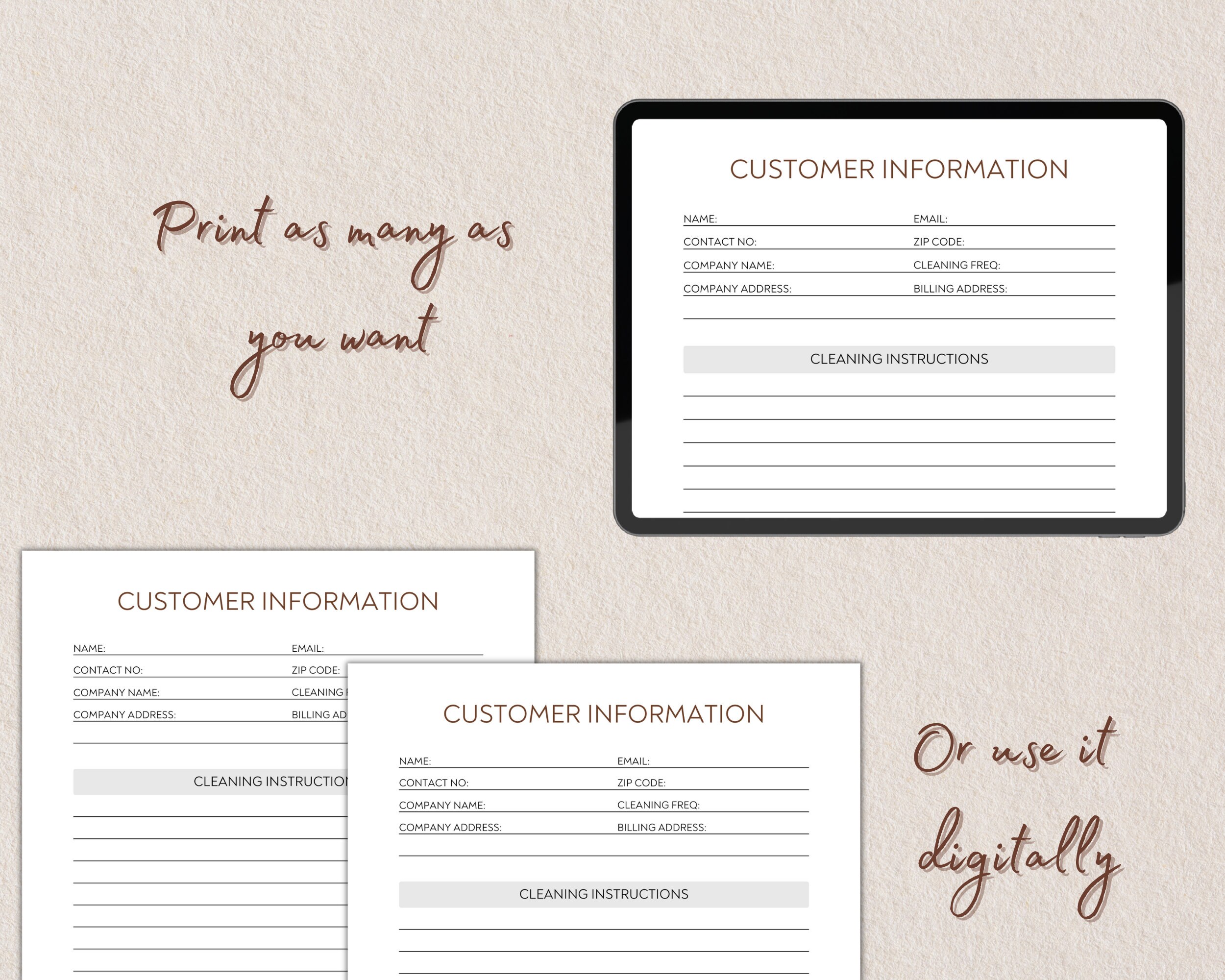 Printable and Editable Customer Information Sheet for Cleaning Businesses, Cleaning Service ...