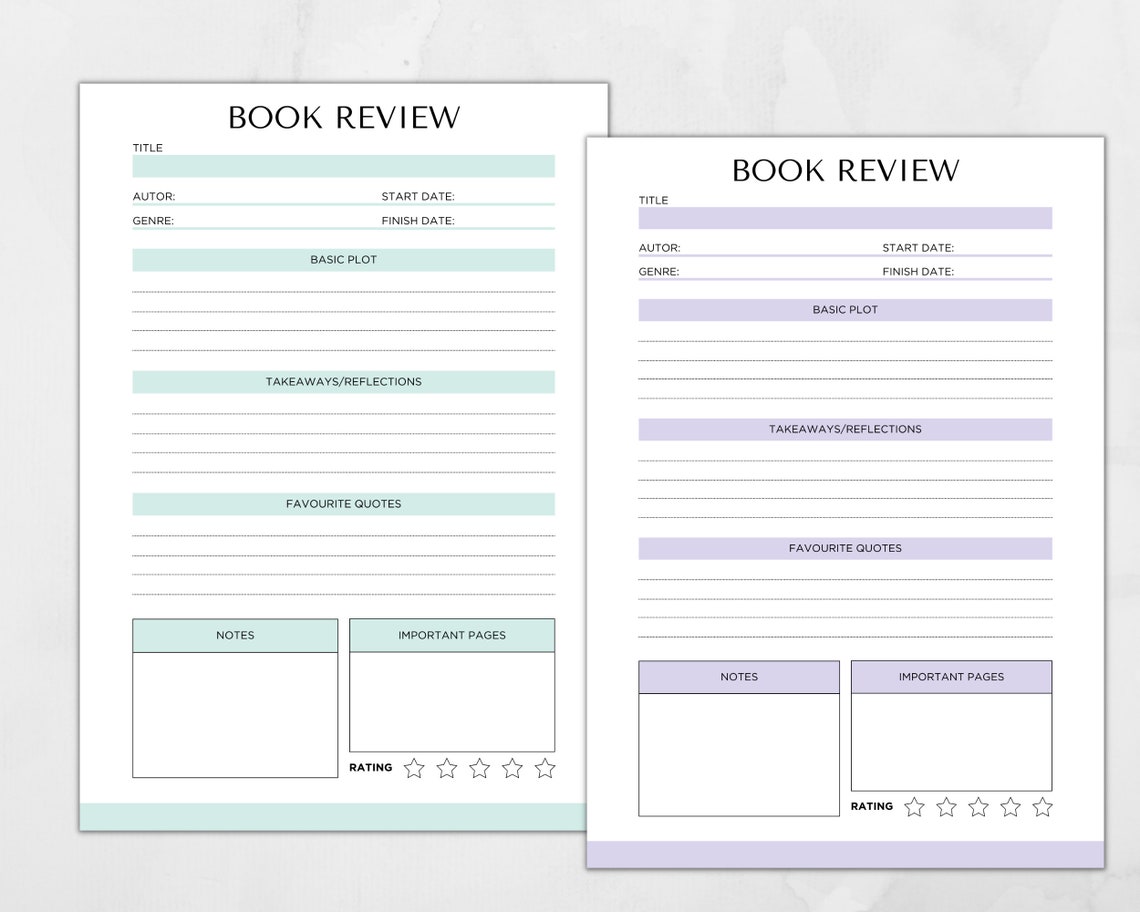 Printable Book Review Template, Simple Book Review Editable, Book ...