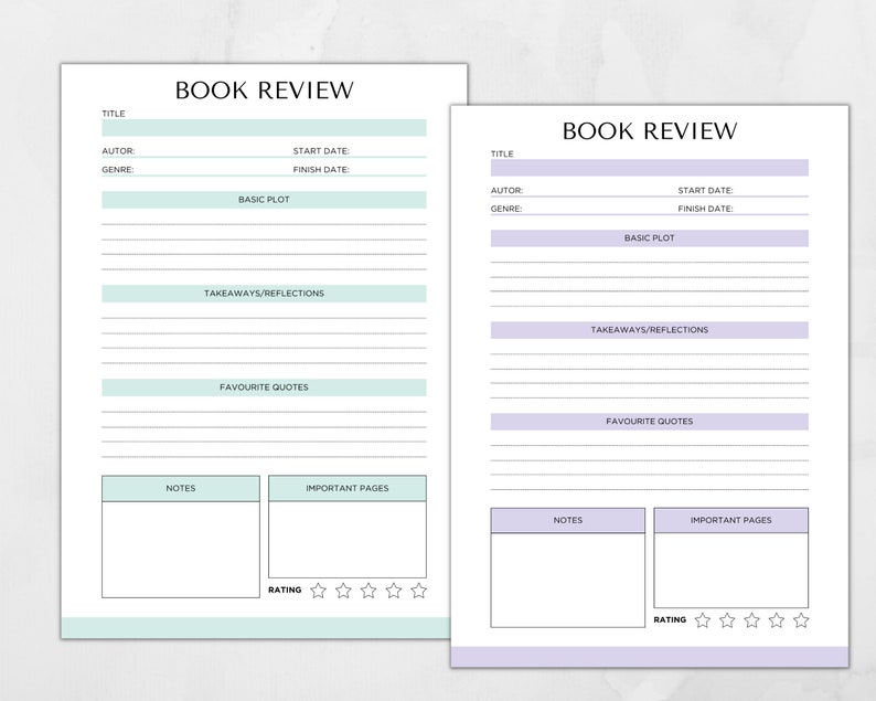 Printable Book Review Template, Simple Book Review Editable, Book ...