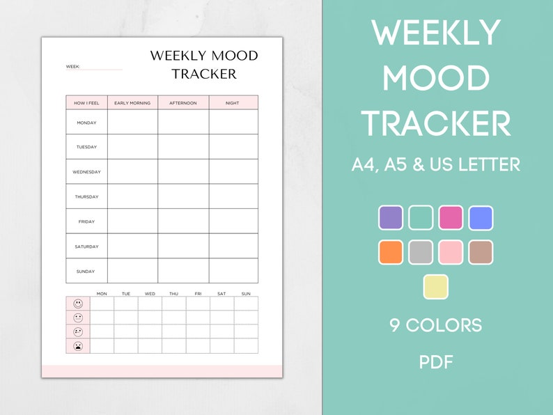Printable Weekly Mood Tracker Printable Mood Track Emotion - Etsy Canada