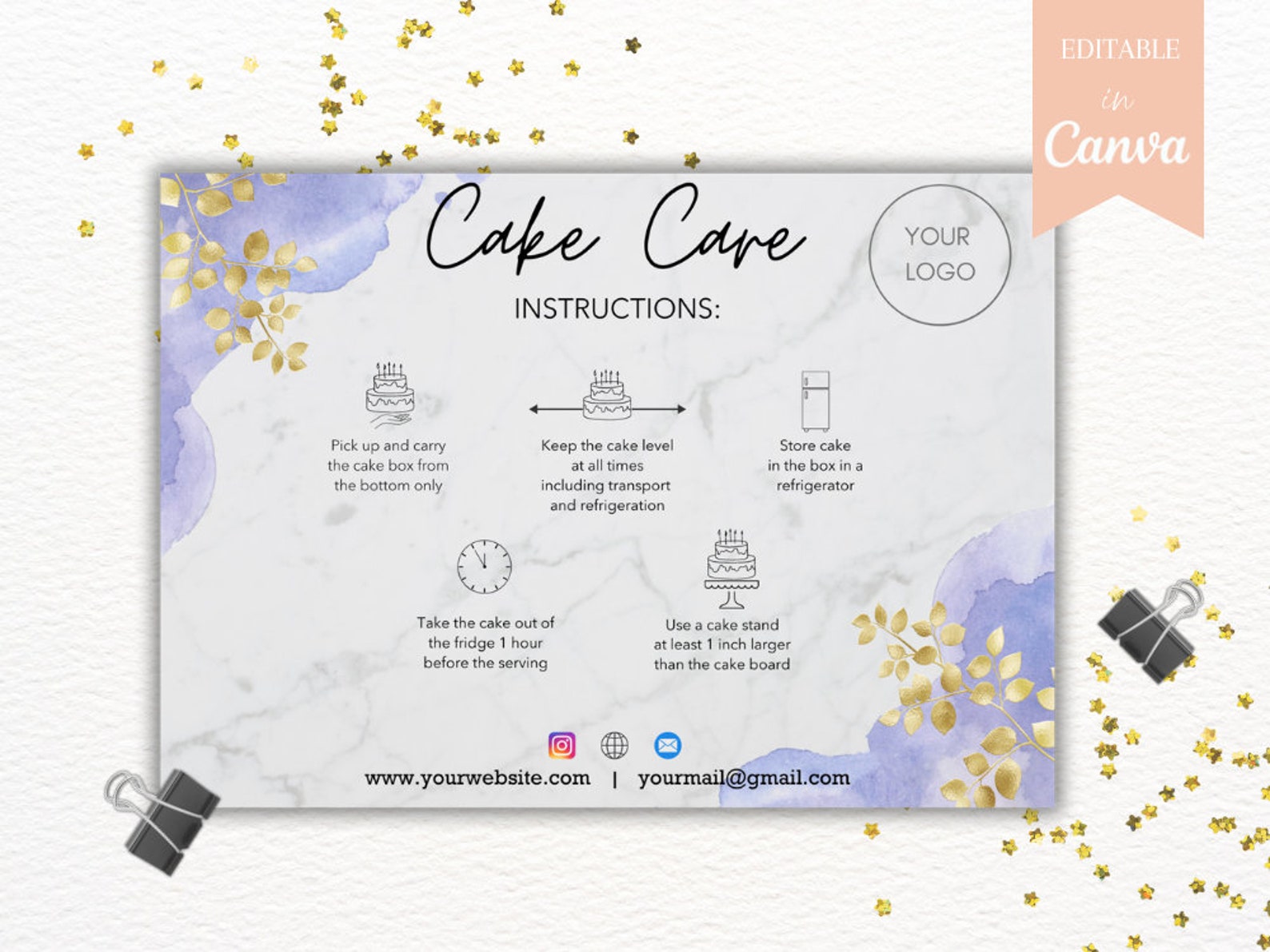 Editable Cake Care Card, Printable Birthday Cake Cards, Wedding Cake ...